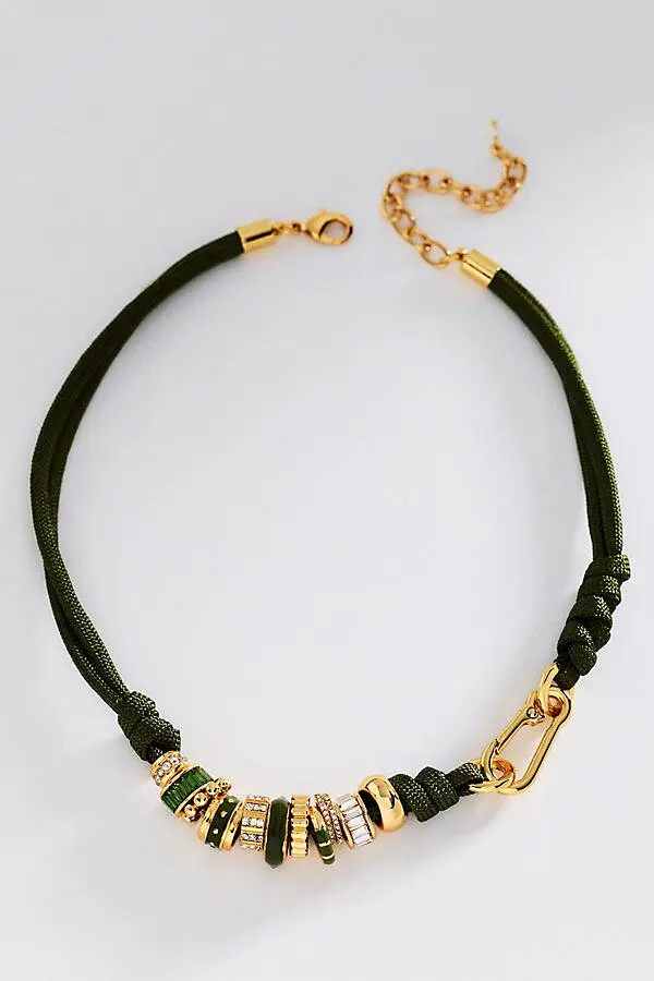 Anthropologie Donut Beaded Cord Necklace - Olive