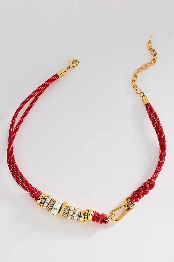 Anthropologie Donut Beaded Cord Necklace - Red