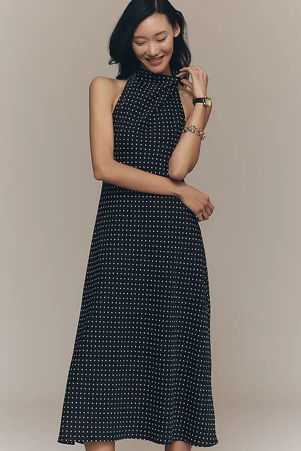 Maeve Cowled Halter Open-back Midi Dress - Black & White Pattern