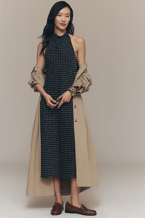 Maeve Halterneck Open Back Midi Dress - Polka Dot