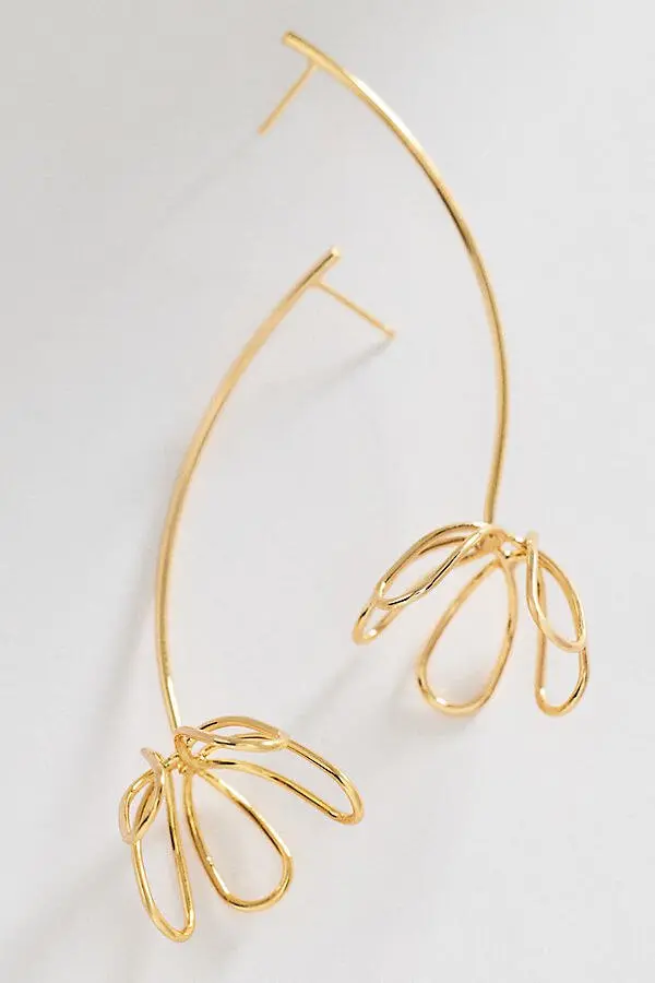 Anthropologie Sculpted Floral Drop Earrings - Gold