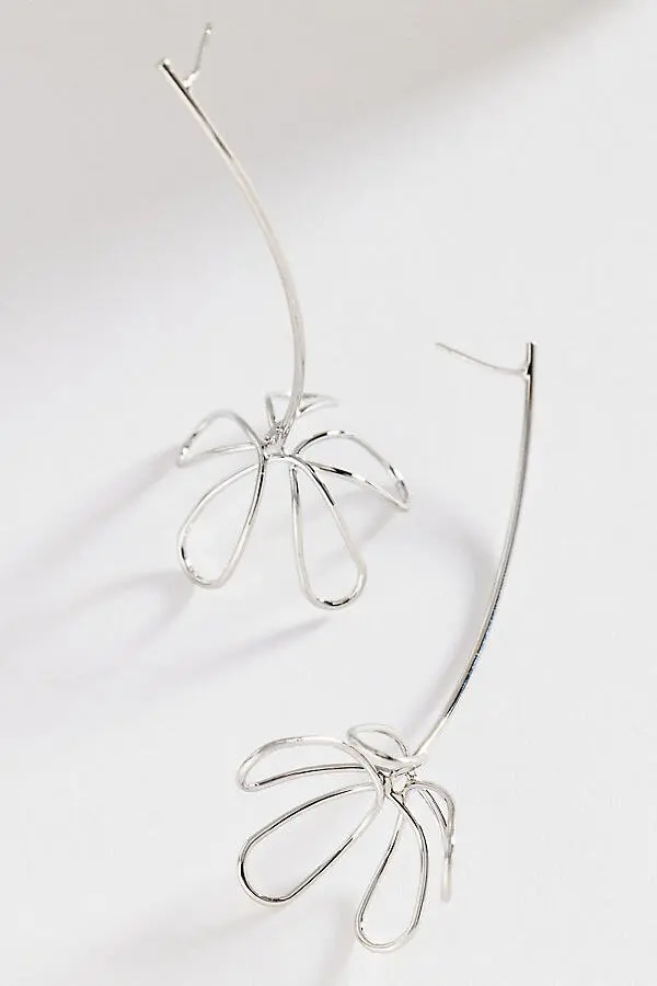 Anthropologie Sculpted Floral Drop Earrings - Silver