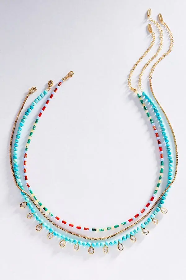 Anthropologie Shades Of Sea Layering Necklaces - Blue Pattern