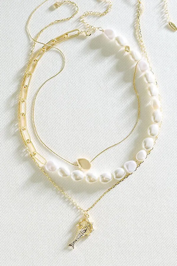 Anthropologie Shades Of Sea Layering Necklaces - Cream