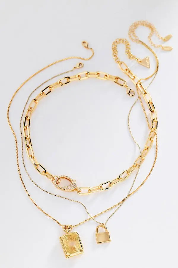 Anthropologie Shades Of Sea Layering Necklaces - Gold Lock