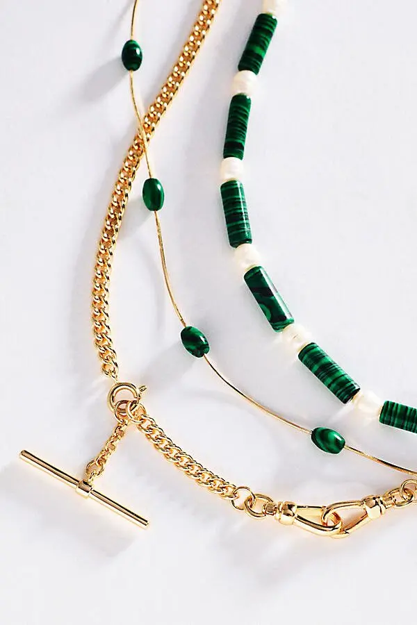 Anthropologie Shades Of Sea Layering Necklaces - Green Pattern