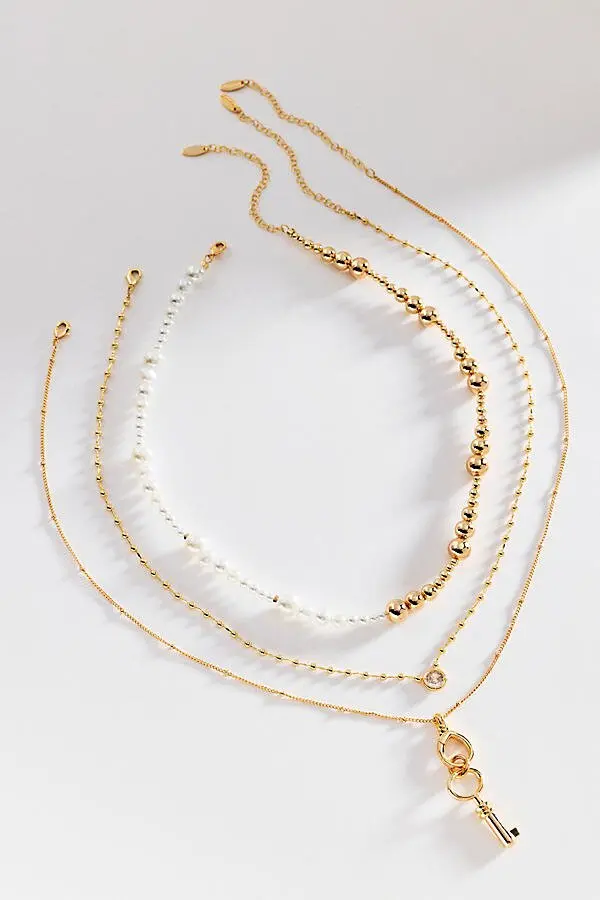 Anthropologie Shades Of Sea Layering Necklaces - Pearl Key