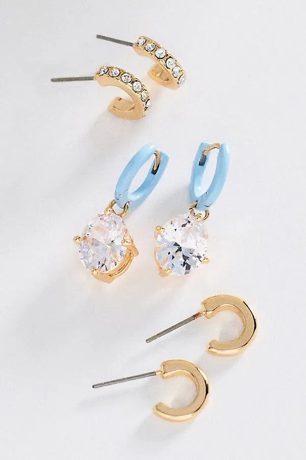 Anthropologie Crystal Droplet Earring Set - Blue