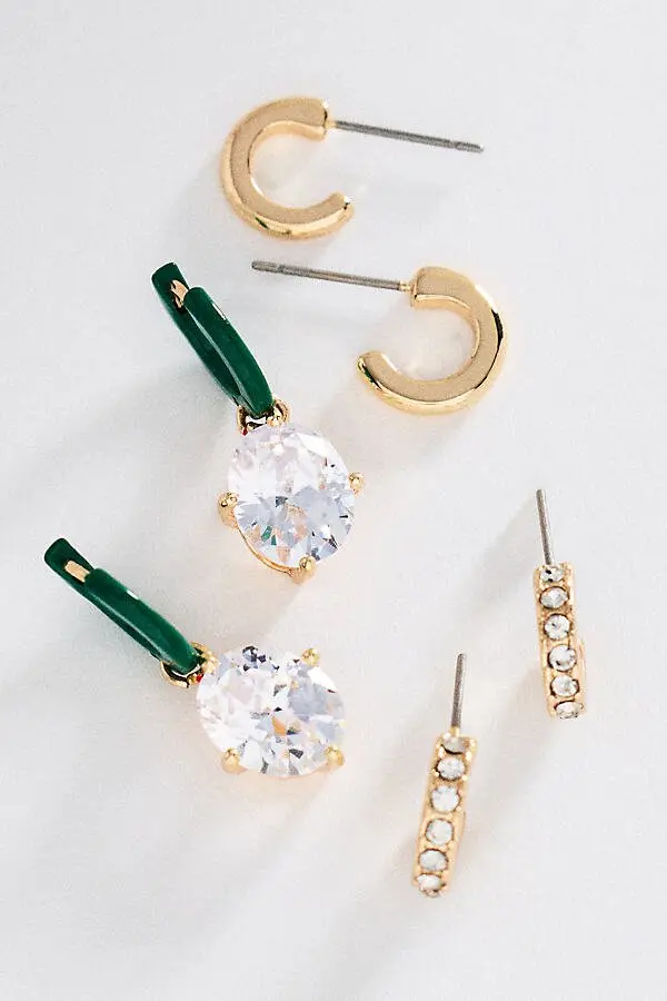 Anthropologie Crystal Droplet Earring Set - Green