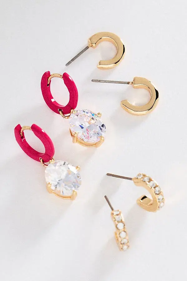 Anthropologie Crystal Droplet Earring Set - Pink