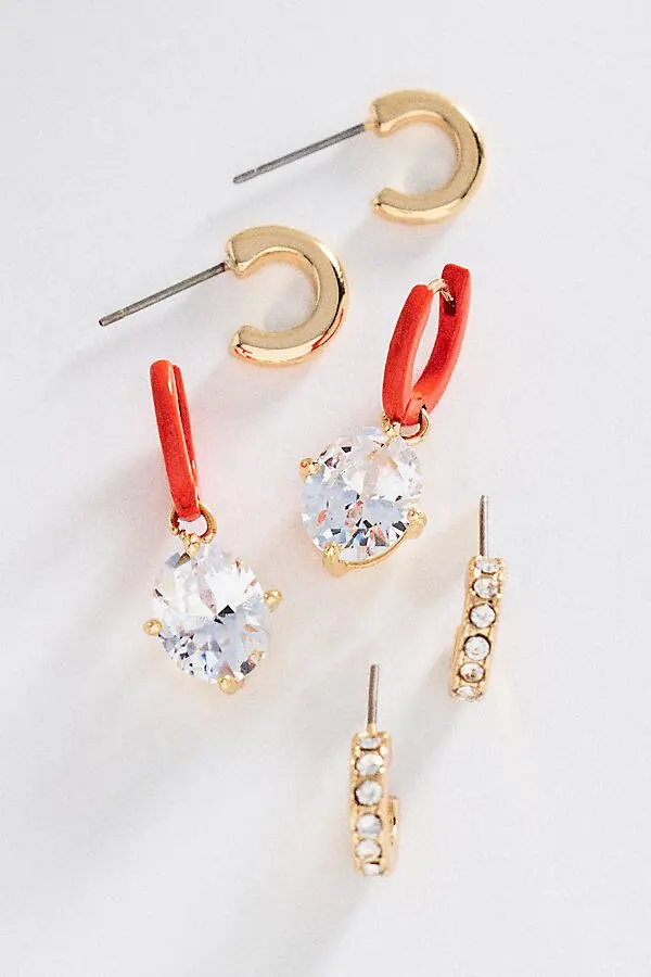 Anthropologie Crystal Droplet Earring Set - Red