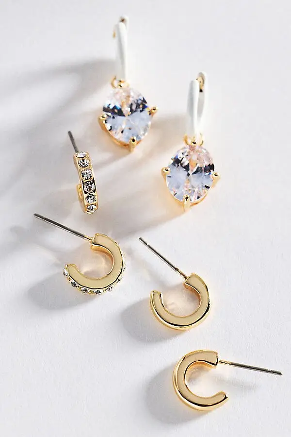 Anthropologie Crystal Droplet Earring Set - White