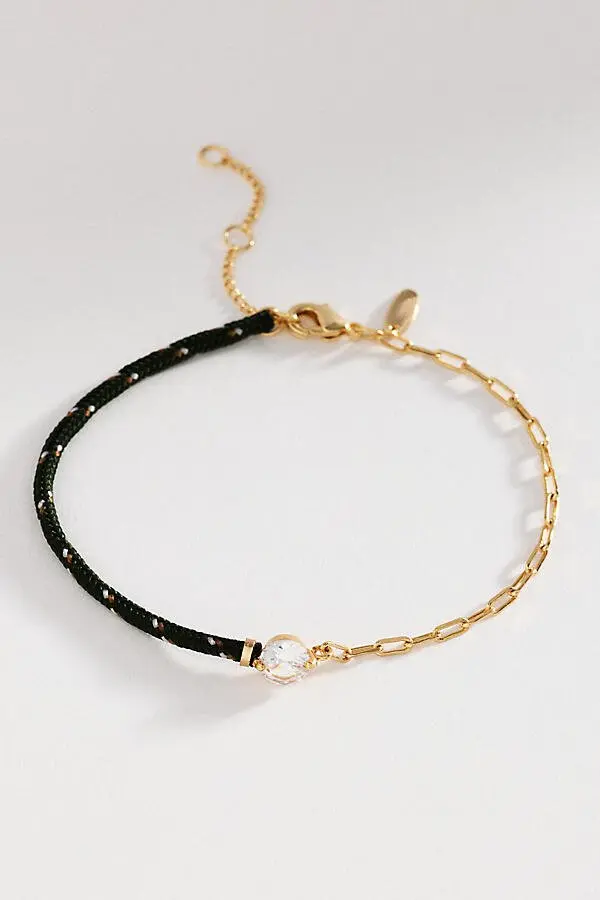 Anthropologie Corded Chain Link Bracelet - Olive