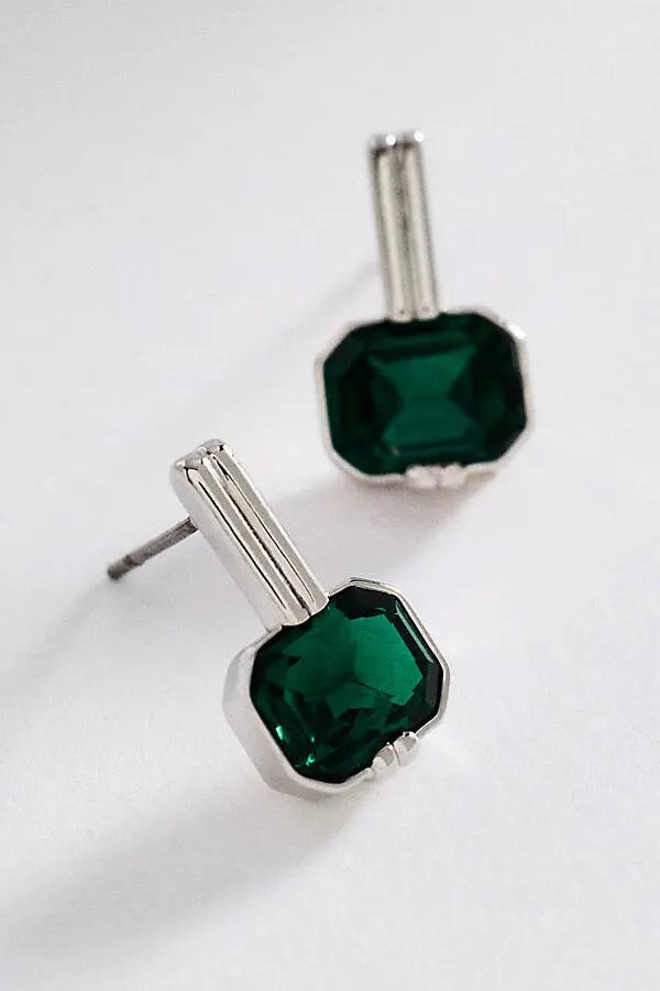 Anthropologie Square Crystal Drop Earrings - Emerald