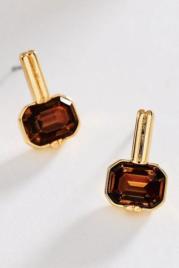 Anthropologie Square Crystal Drop Earrings - Topaz