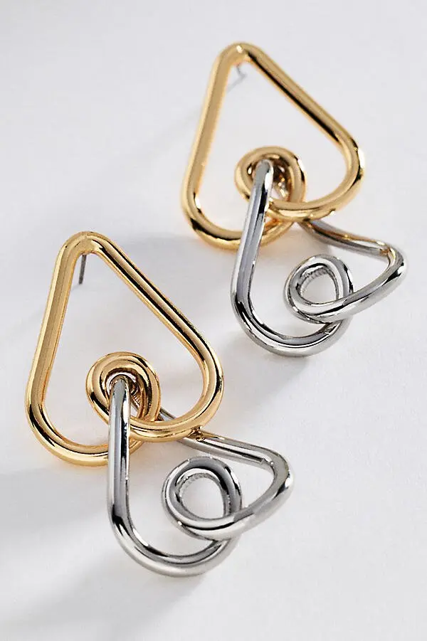 Anthropologie Twisted Metal Heart Earrings - Gold & Silver
