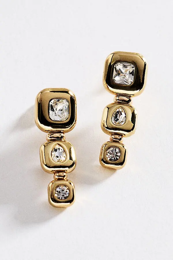 Anthropologie Bezel Crystal Square Drop Earrings - Gold