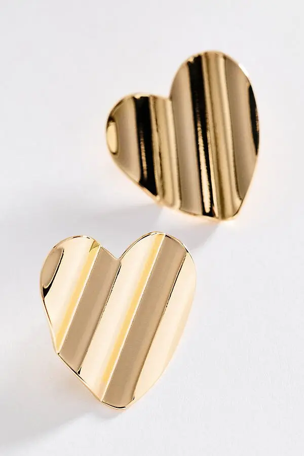 Anthropologie Textured Heart Stud Earrings - Gold