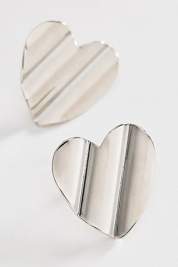 Anthropologie Textured Heart Stud Earrings - Silver