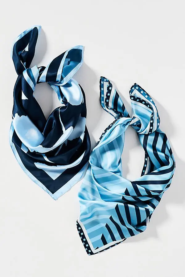 Anthropologie Two-tone Prted Hair Scarf - Blue