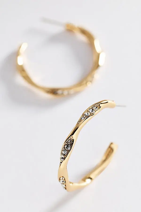 Anthropologie Twisted Crystal Hoop Earrings - Gold