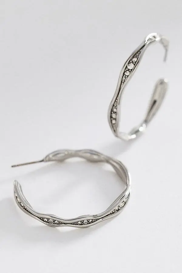 Anthropologie Twisted Crystal Hoop Earrings - Silver
