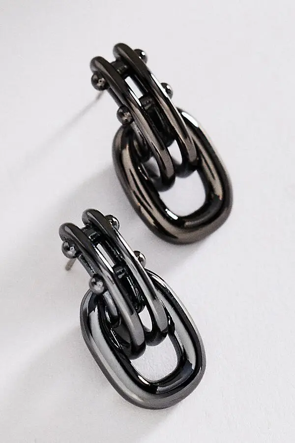 Anthropologie Linked Metal Earrings - Gunmetal