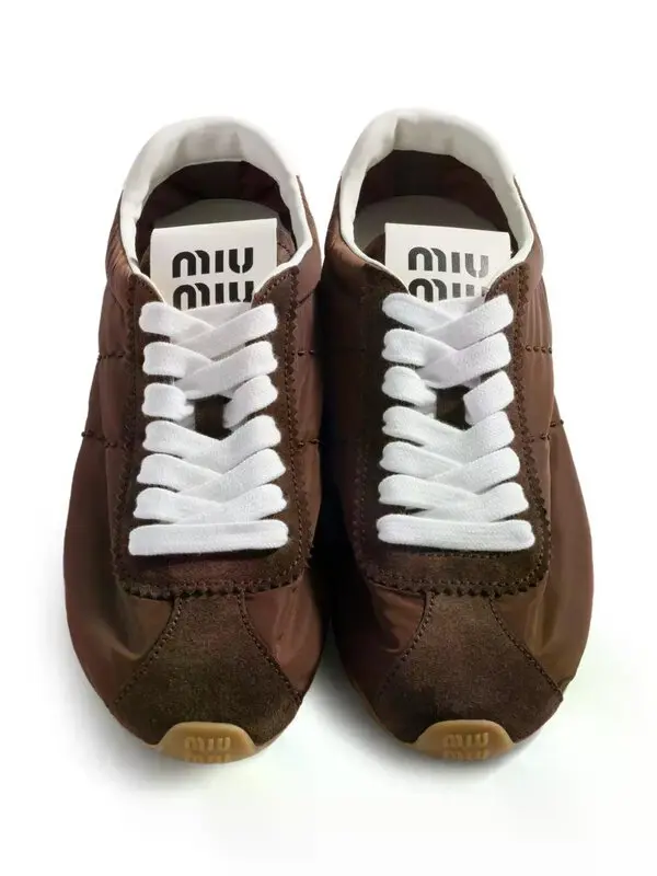 Miu Miu Technical Fabric And Suede Lace-up Sneakers - Brown