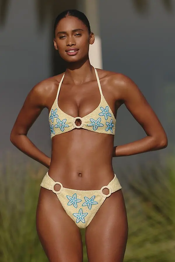 OCEANUS Mia Mara Embellished Bikini Bottom - Lemon