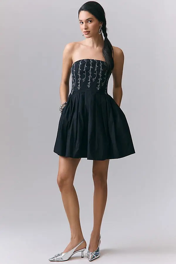 Maeve Love Script Strapless Mini Dress