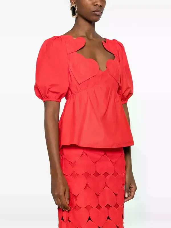 Farm Rio Heart Puff-sleeve Blouse