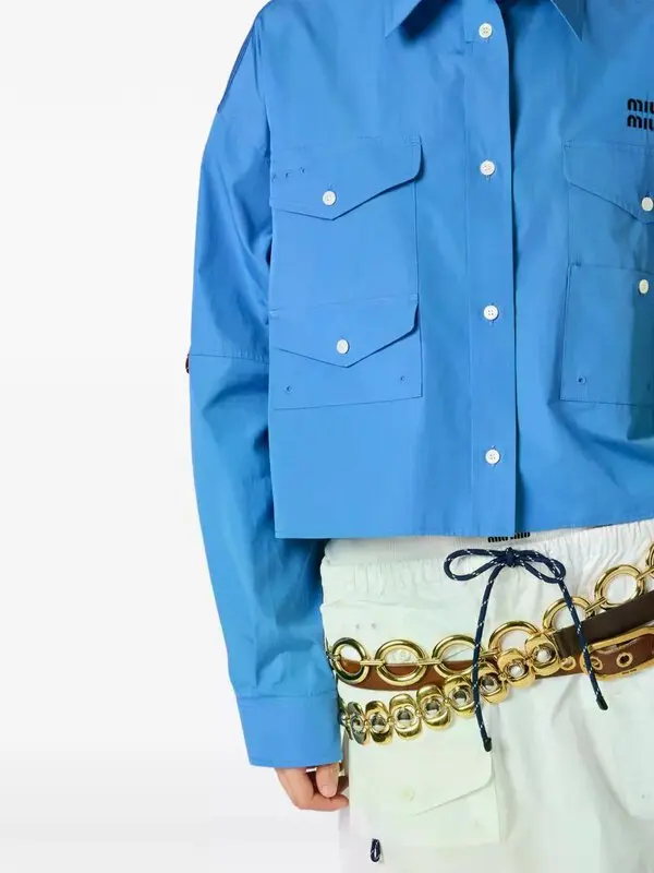 Miu Miu Cropped Logo Embroidered Shirt