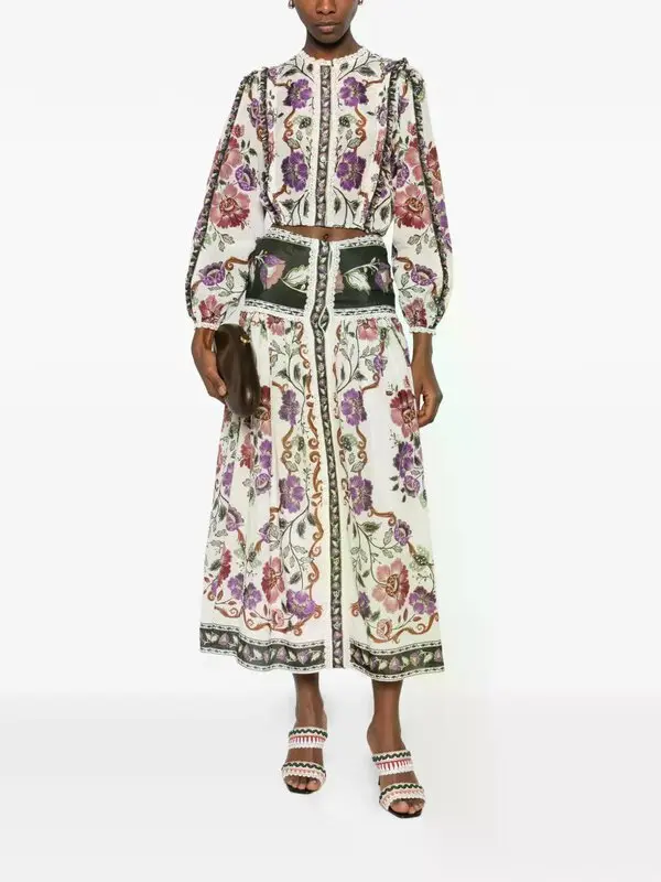 Farm Rio Cream Rococo Flowers Midi Skirt