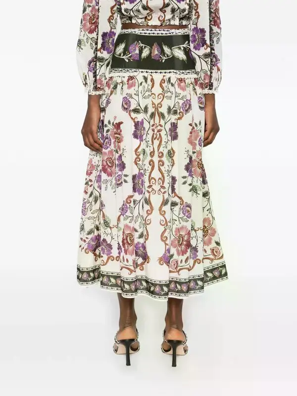 Farm Rio Cream Rococo Flowers Midi Skirt