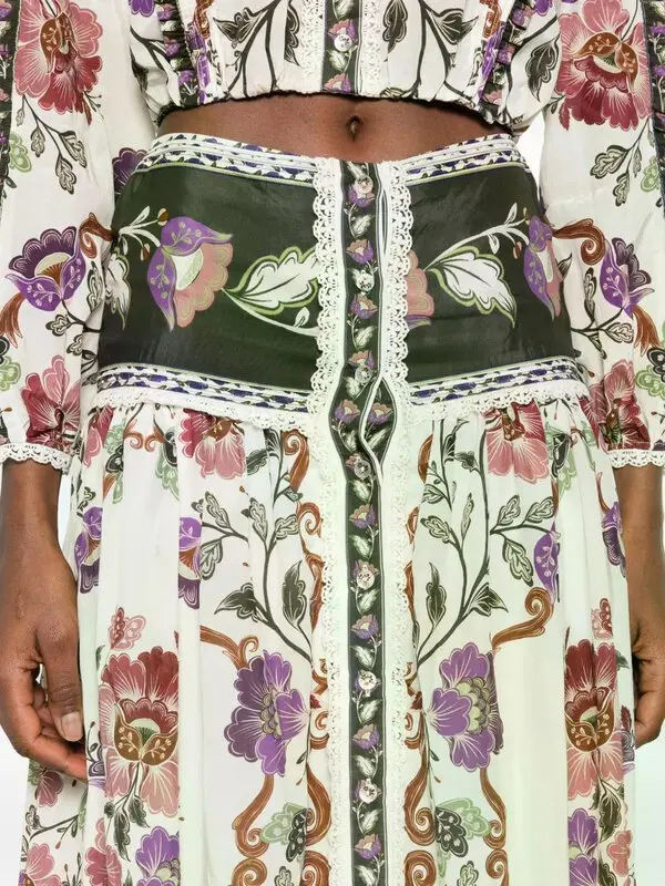 Farm Rio Cream Rococo Flowers Midi Skirt
