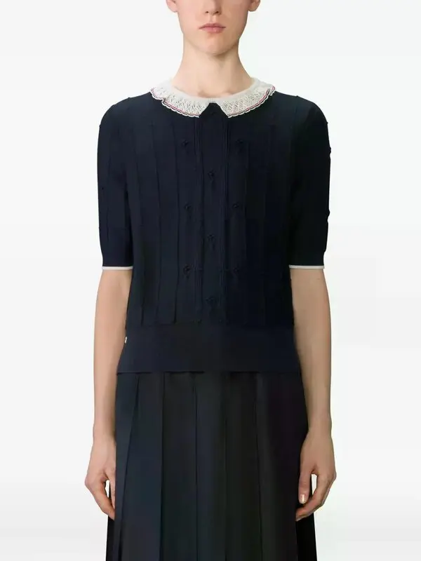 Thom Browne Lace-trimmed T-shirt - Blue
