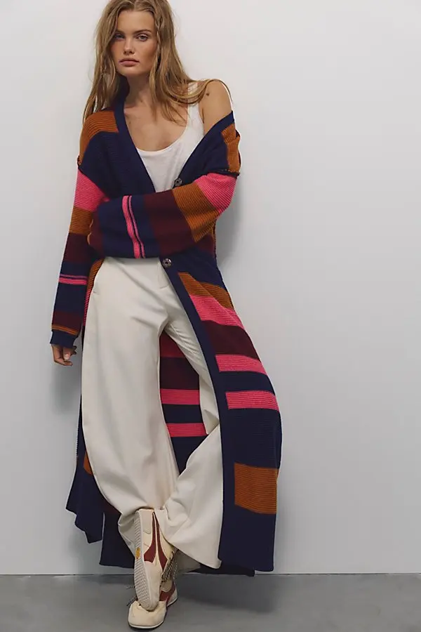 Free People We The Free Color Study Maxi Cardigan - Navy Combo