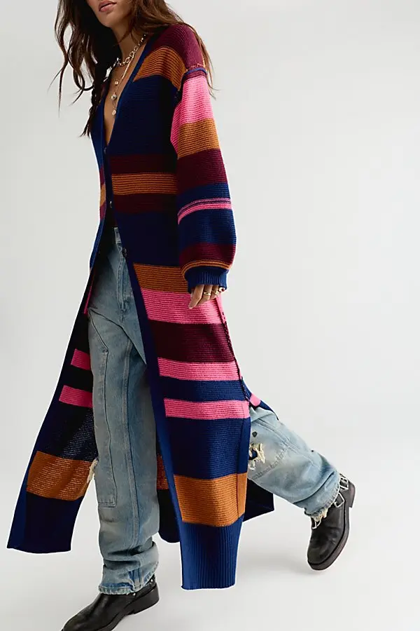 Free People We The Free Color Study Maxi Cardigan - Navy Combo