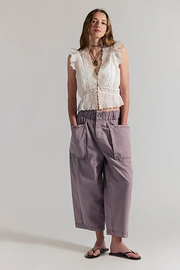 Free People Costa Straight Harem Pants - Purple Dove