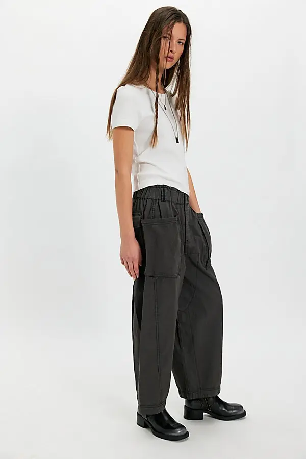 Free People Costa Straight Harem Pants - Washed Black