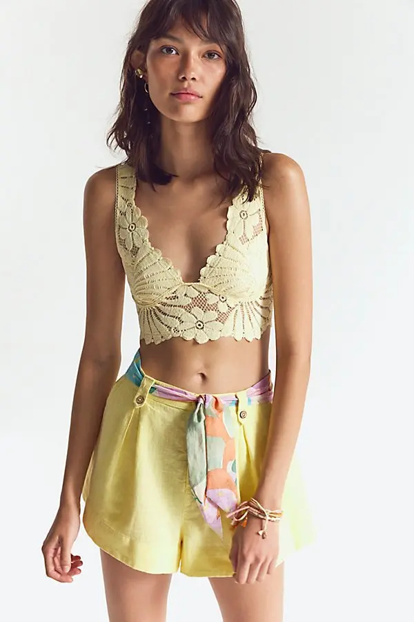 Free People Petal Party Lace Plunge Bralette - Vanilla Custard