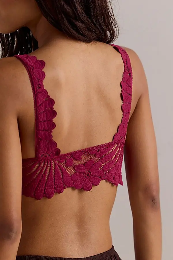 Free People Petal Party Lace Plunge Bralette - Wine