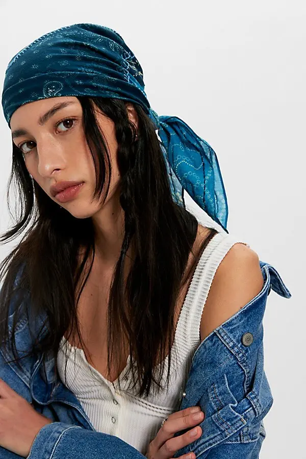 Free People Stars Aligned Patchwork Bandana - Blue