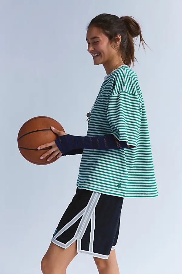 Free People Tackle Printed Tee - Court Stripe Green
