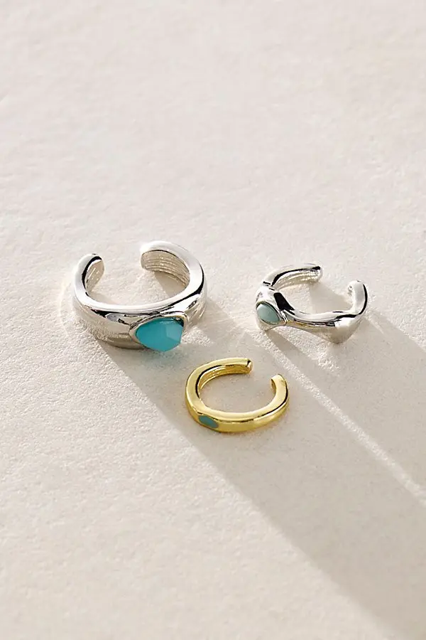 Free People Adoline Ear Cuff Set - Mixed Metal With Turq