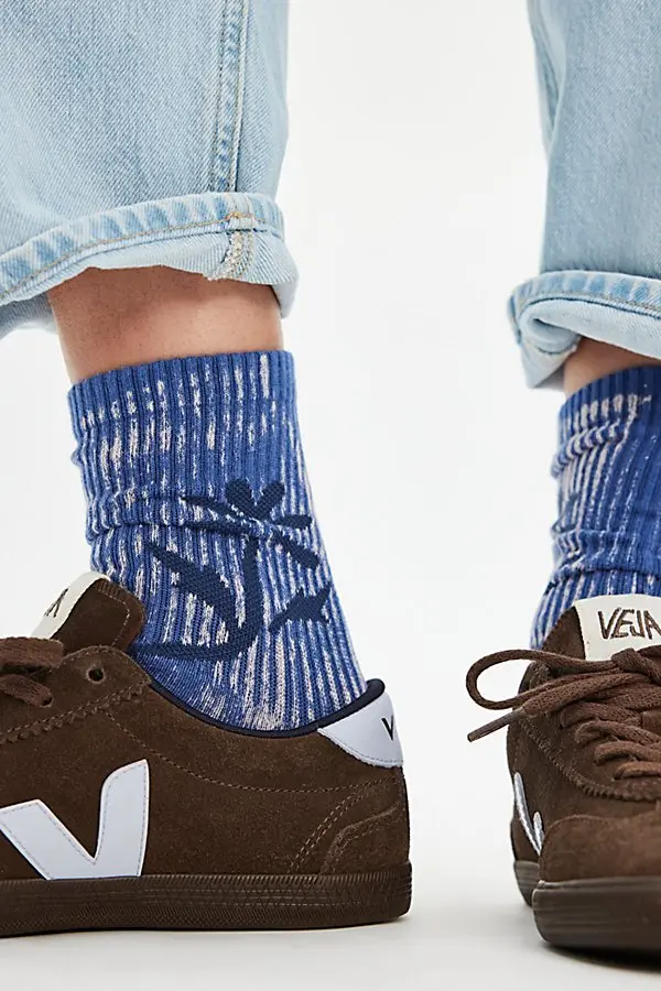 Free People Floral Sky Crew Socks - Harbor Blue