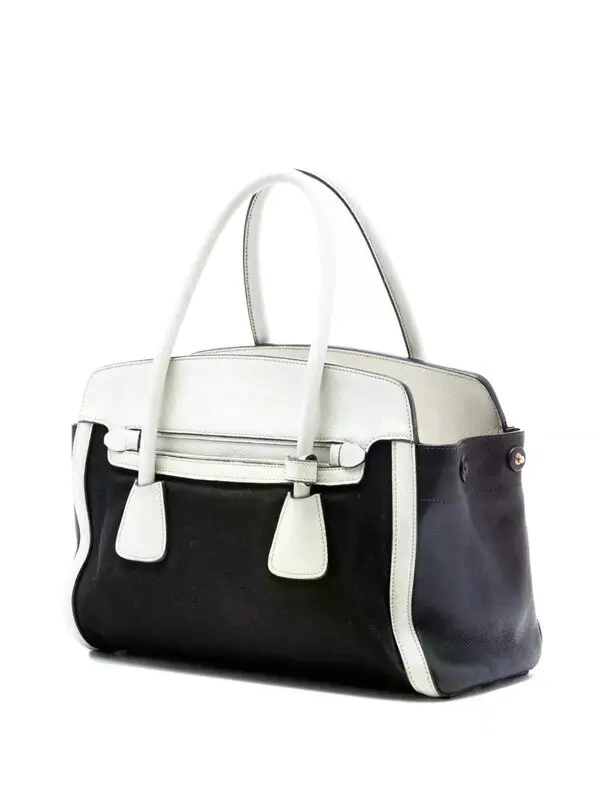 Prada Bicolor Saffiano Cuir Trimmed Canvas Satchel