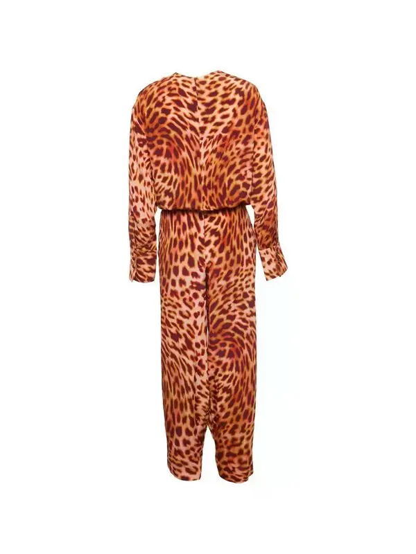 Stella McCartney Leopard Print Long Sleeve Tie-up Jumpsuit - Orange