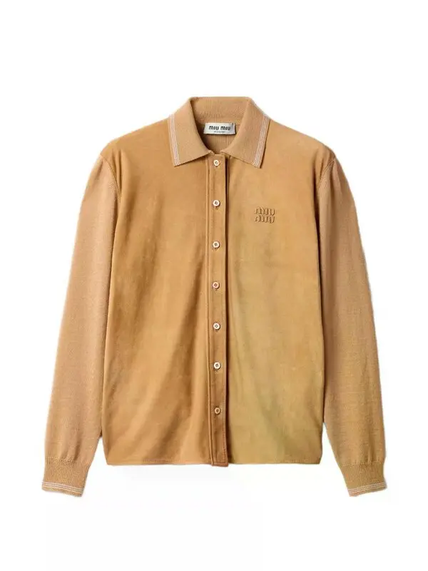 Miu Miu Suede And Knit Button-up Shirt - Brown