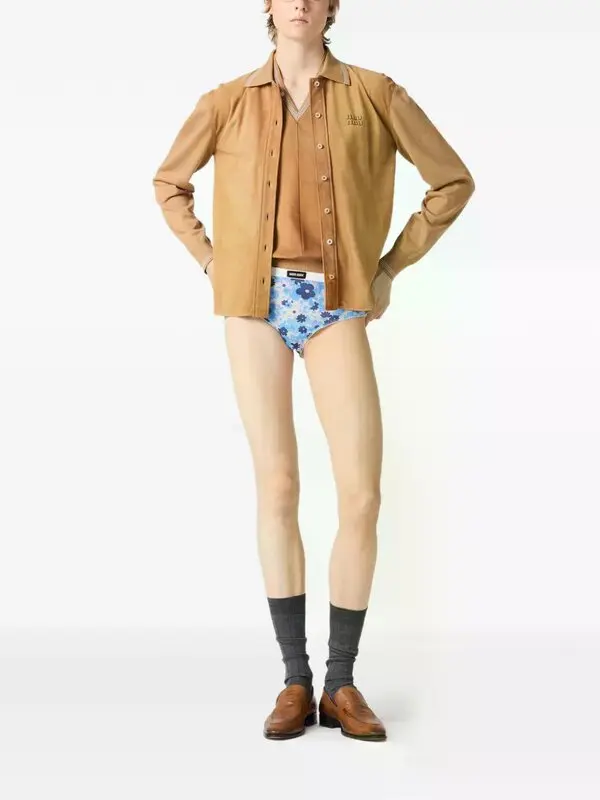 Miu Miu Suede And Knit Button-up Shirt - Brown